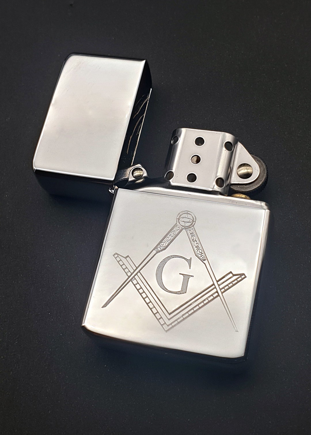 Masons Masonic Compass & Set Square With G Grandmaster Engraved Lighter ...