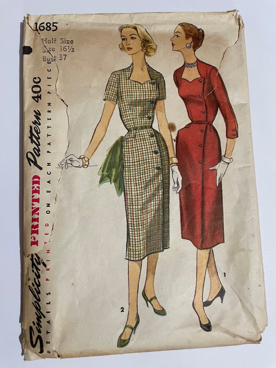 Simplicity Vintage 50s Dress Pattern 1685 Size 16.5 - Etsy