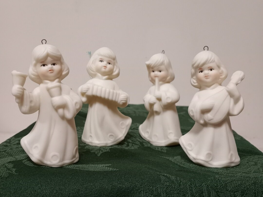 Set of Four Vintage Ceramic Angels With Musical Instruments, Christmas ...