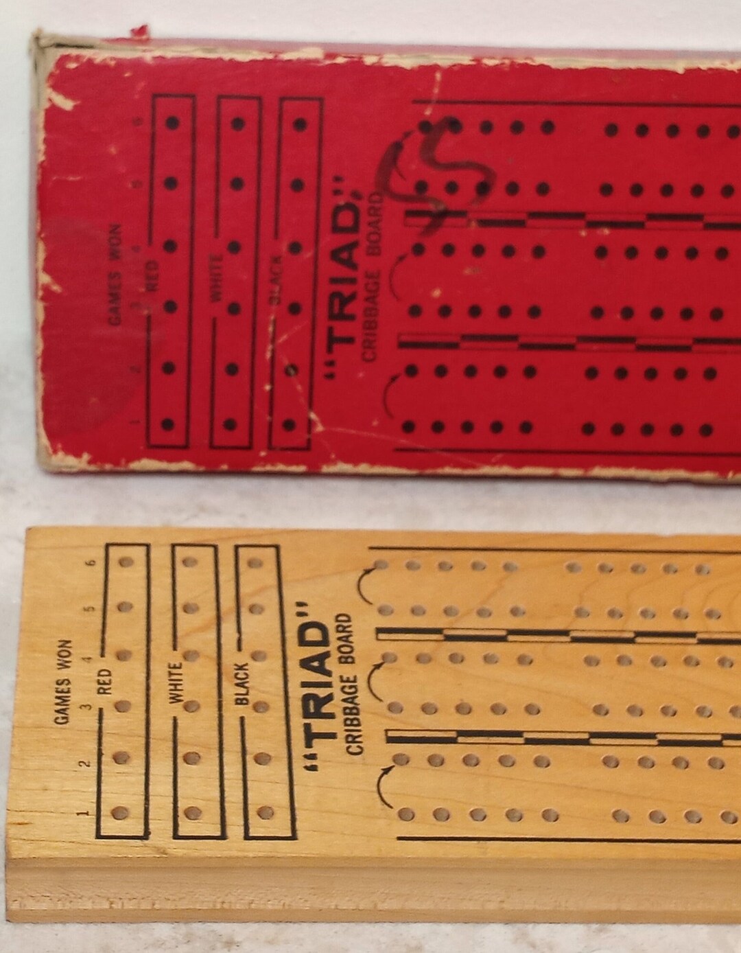 Vintage Solid-wood Cribbage Board With Six Pegs, Card Game for 2 or 3 ...