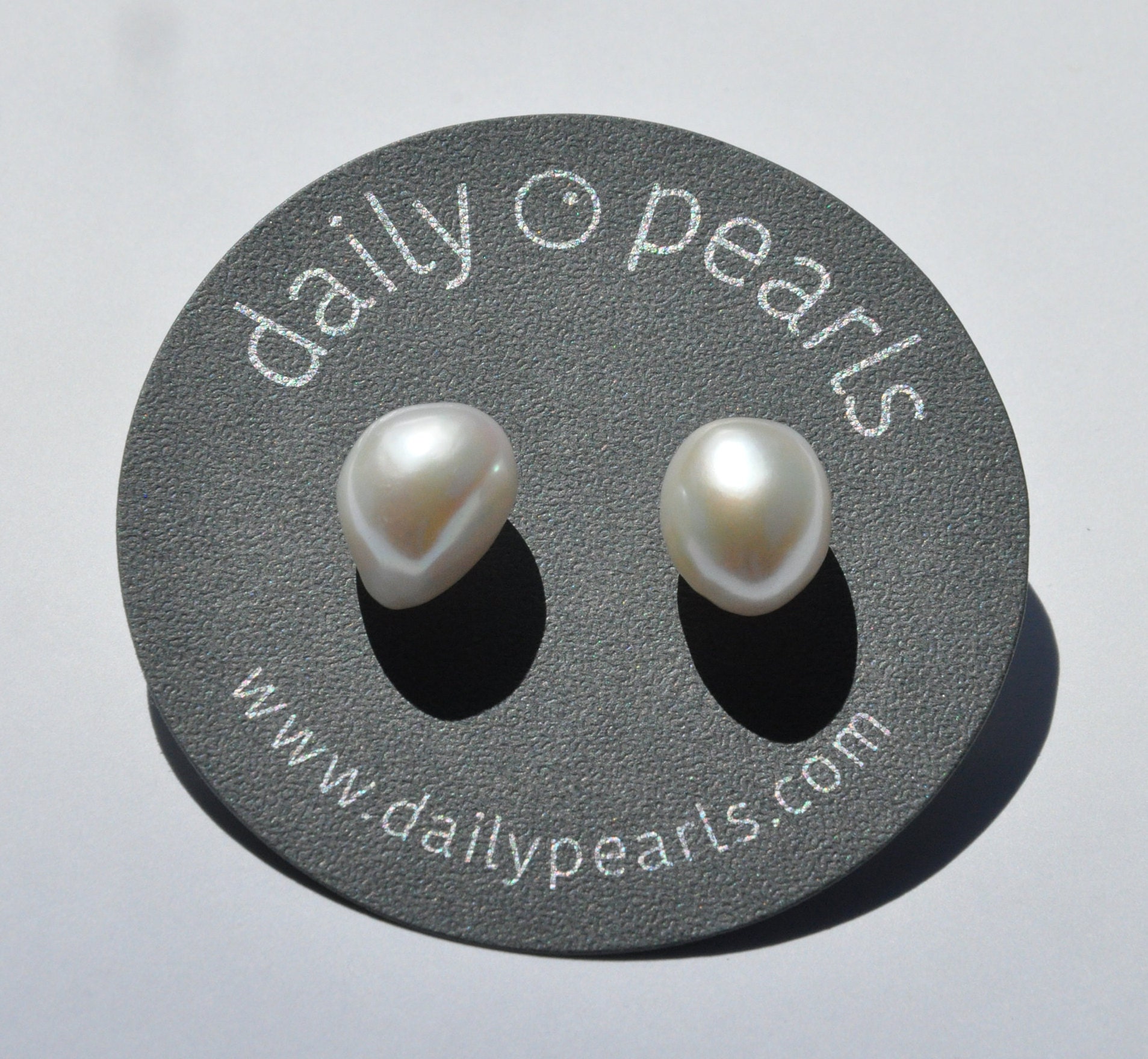 11mm Baroque Pearl Studs, Silver-White, Smooth and Elegant