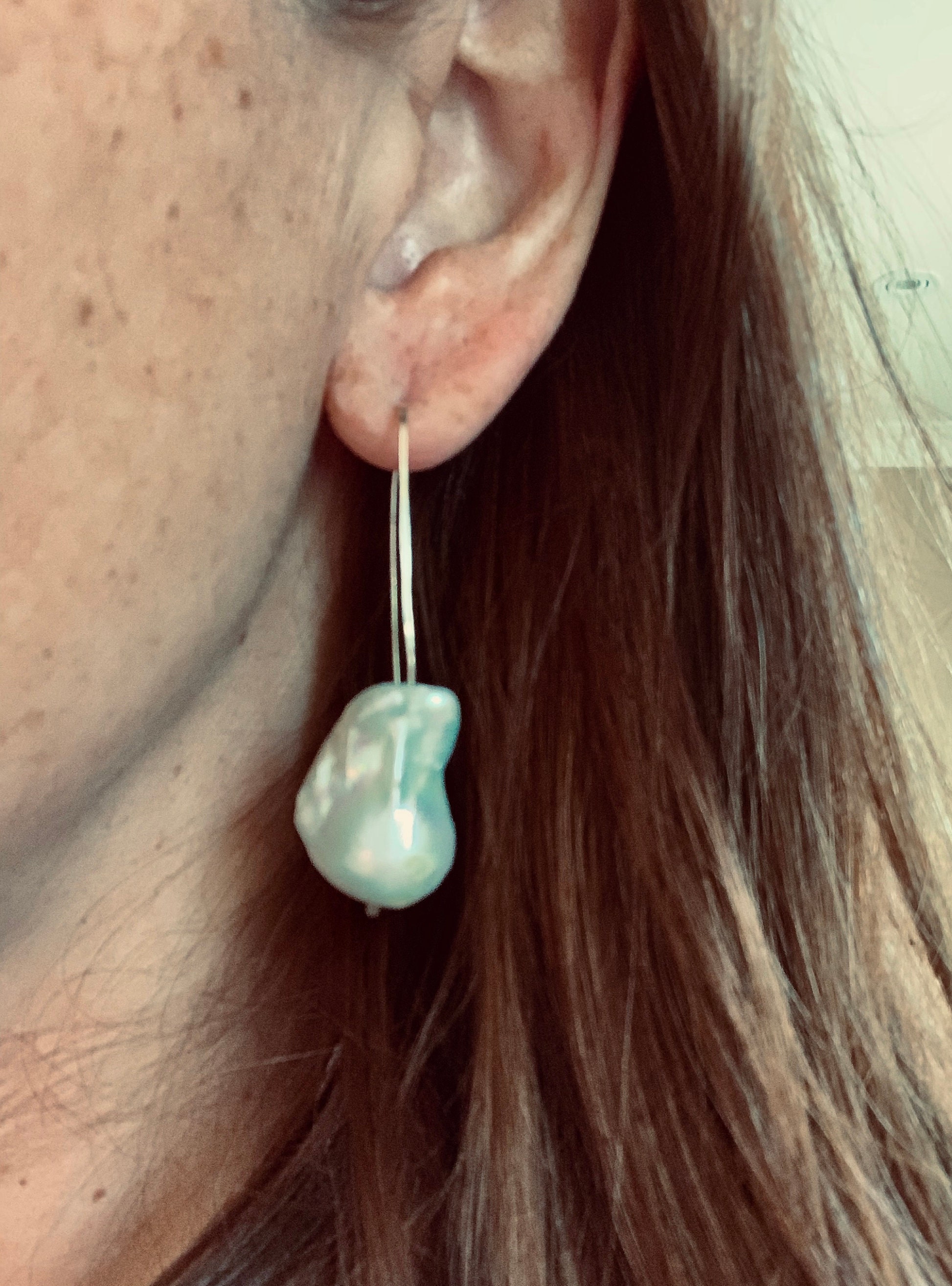 Large Baroque Pearl Drop Earrings In Sterling Silver White Fireball