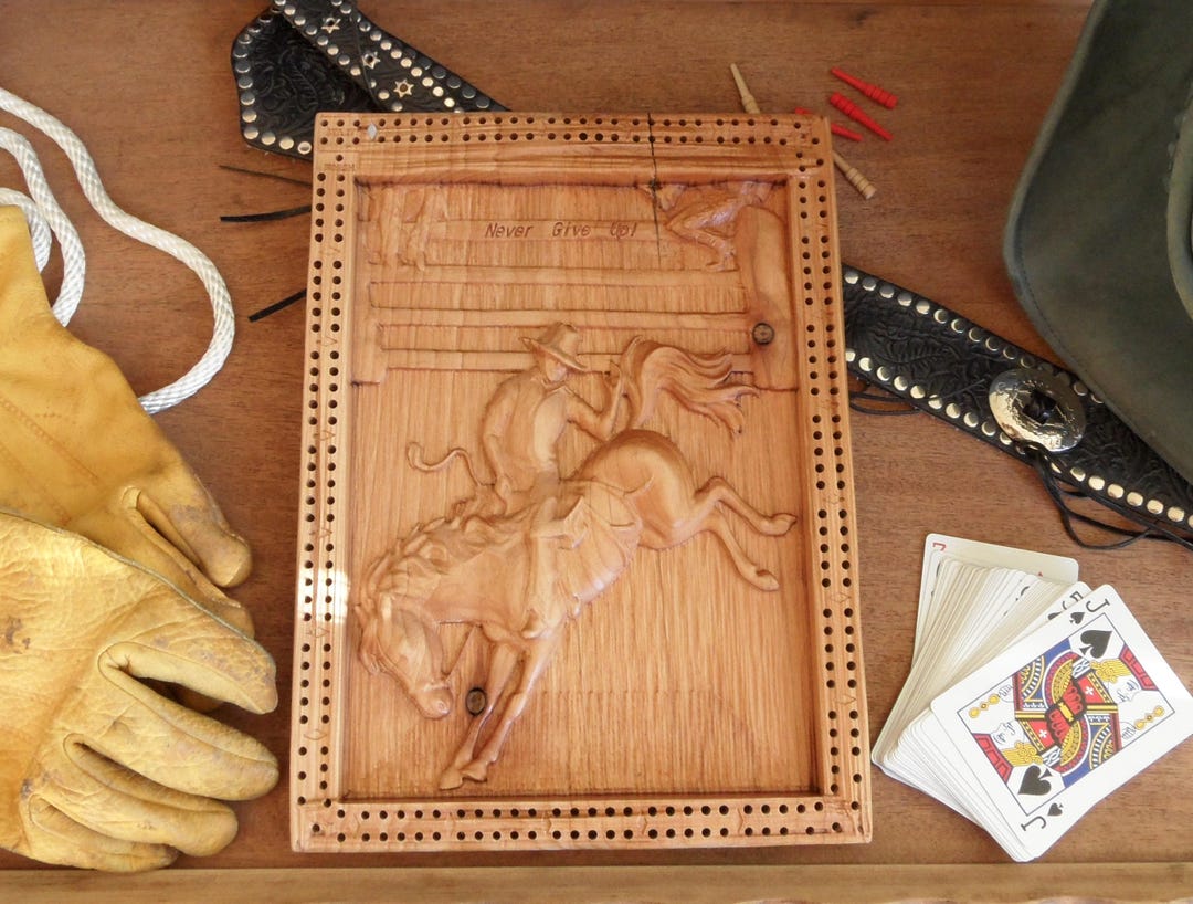 Saddle Bronc Rodeo Cribbage Board - Never Give Up! - Etsy