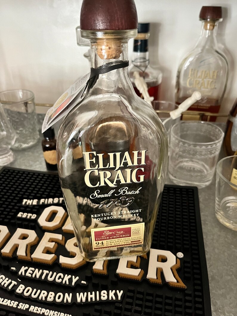 Elijah Craig Bourbon Whiskey Bottle - Upcycled Crafts, Home Bar Decor ...