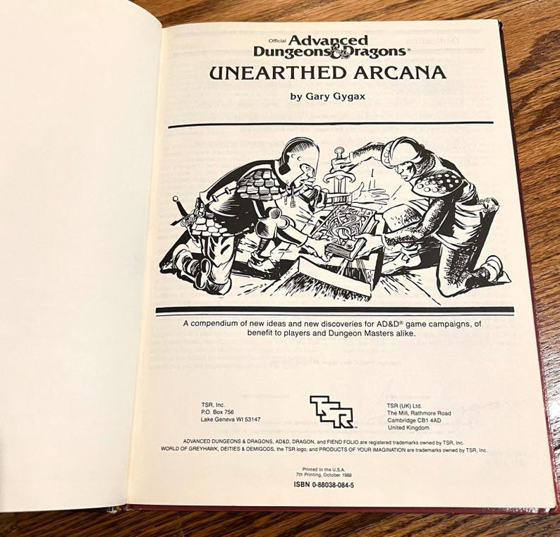 Advanced Dungeons and Dragons D and D Unearthed Arcana 2017 Gygax 1985 TSR - Etsy