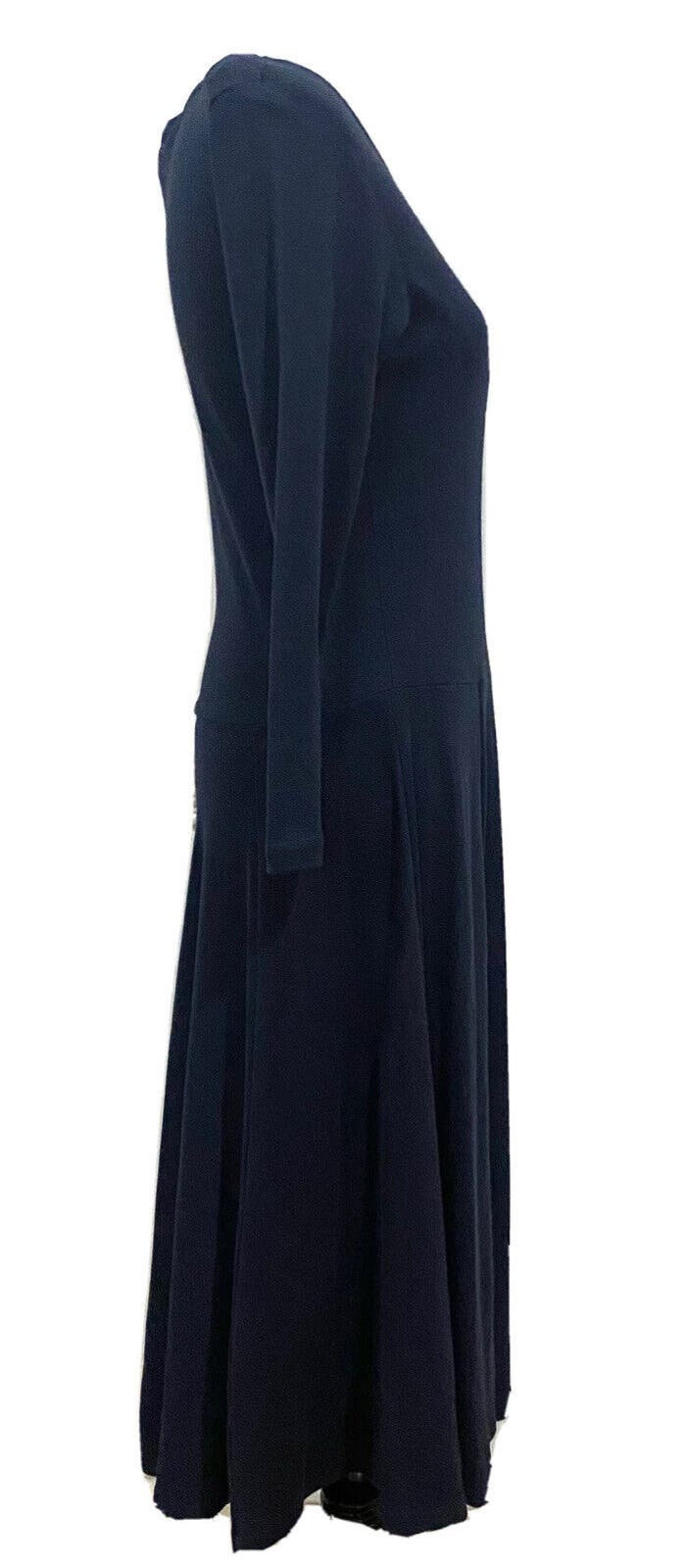 Vintage Lew Magram Dress Black MIDI Long Sleeve Cotton Blend Knit Sz L ...