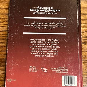 Advanced Dungeons and Dragons D and D Unearthed Arcana 2017 Gygax 1985 TSR - Etsy
