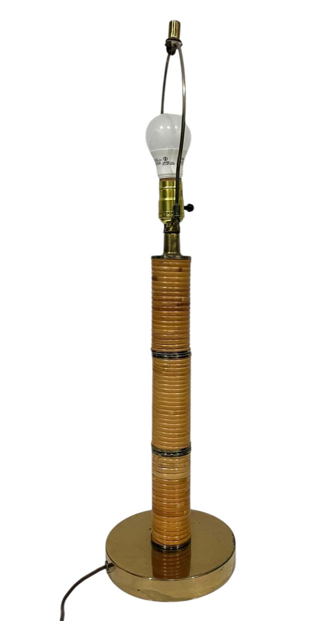 Rattan Pencil Reed MCM Table Lamp Vintage Brass Trim Tiki BOHO Gold 28 ...