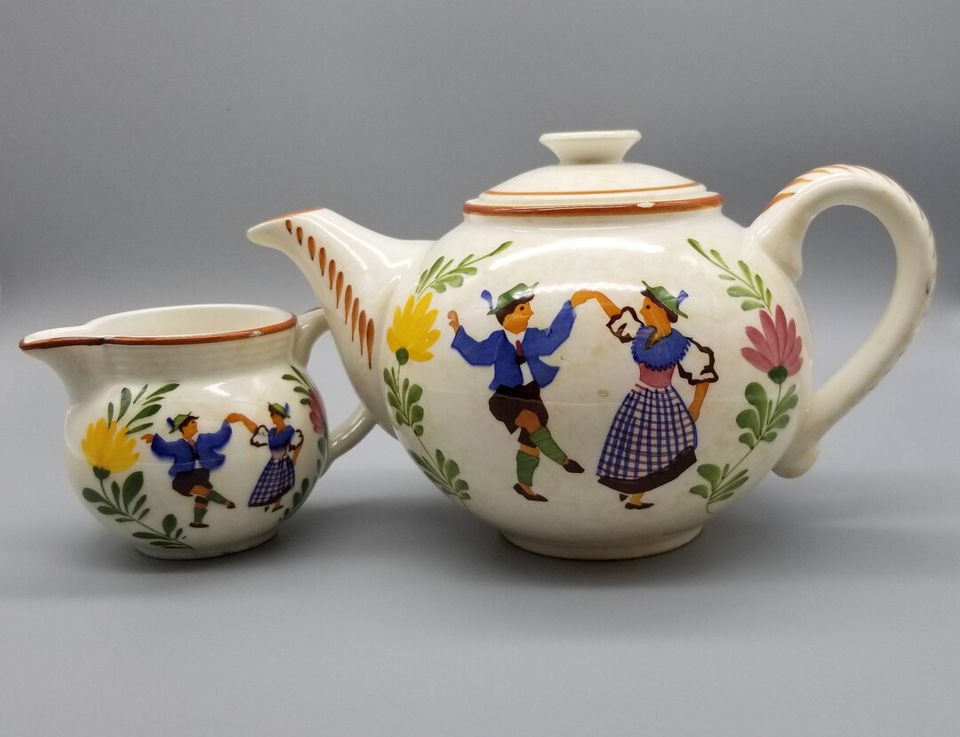 Alpine Peasant Ware Teapot & Creamer Germany Hand Painted - Etsy 日本