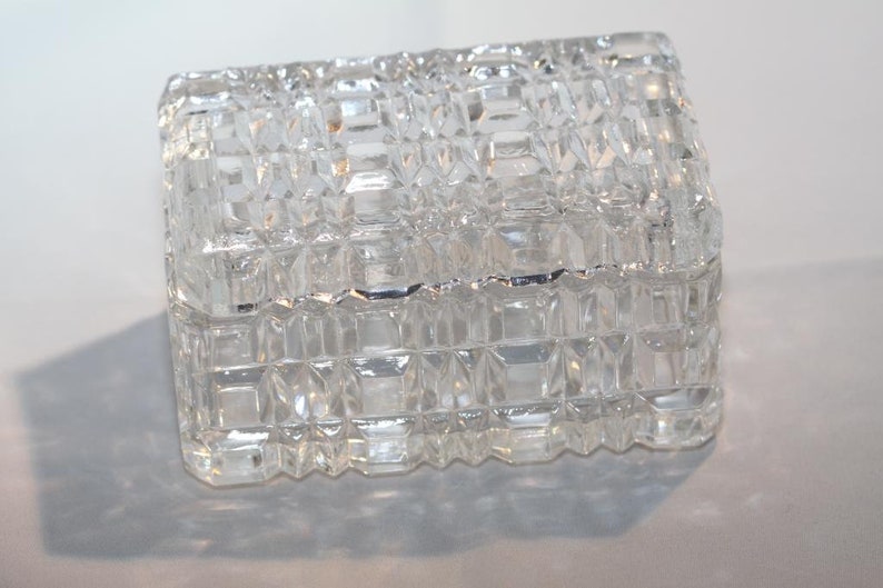 Vintage Pressed Glass Trinket Box - Etsy