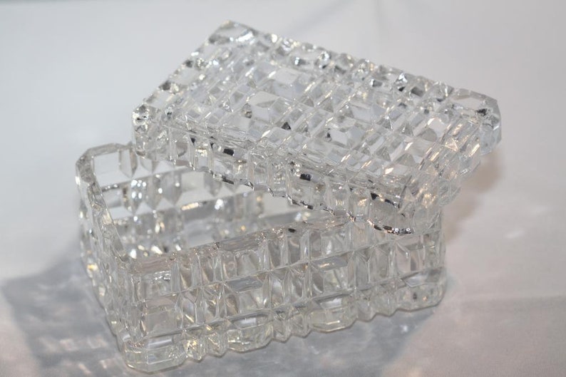Vintage Pressed Glass Trinket Box - Etsy