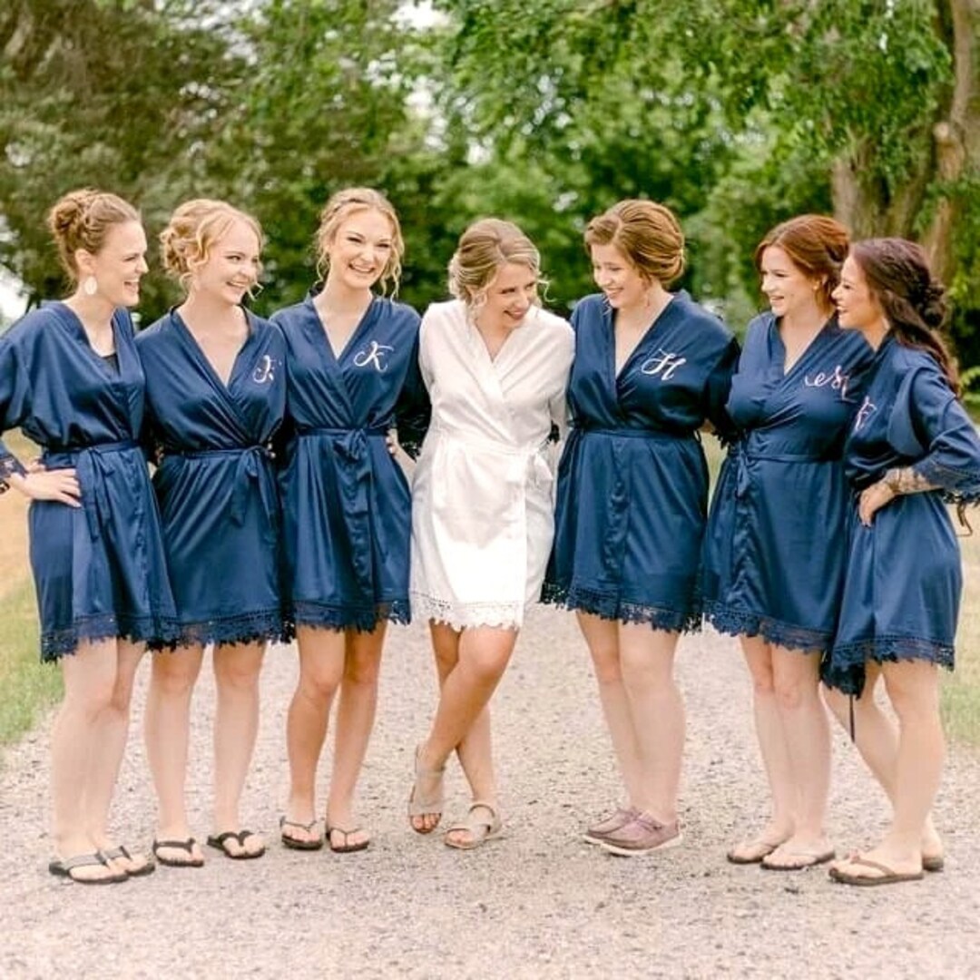 Silk Bridesmaid Robe Gifts White Lace Bridal Robe for Wedding Custom ...