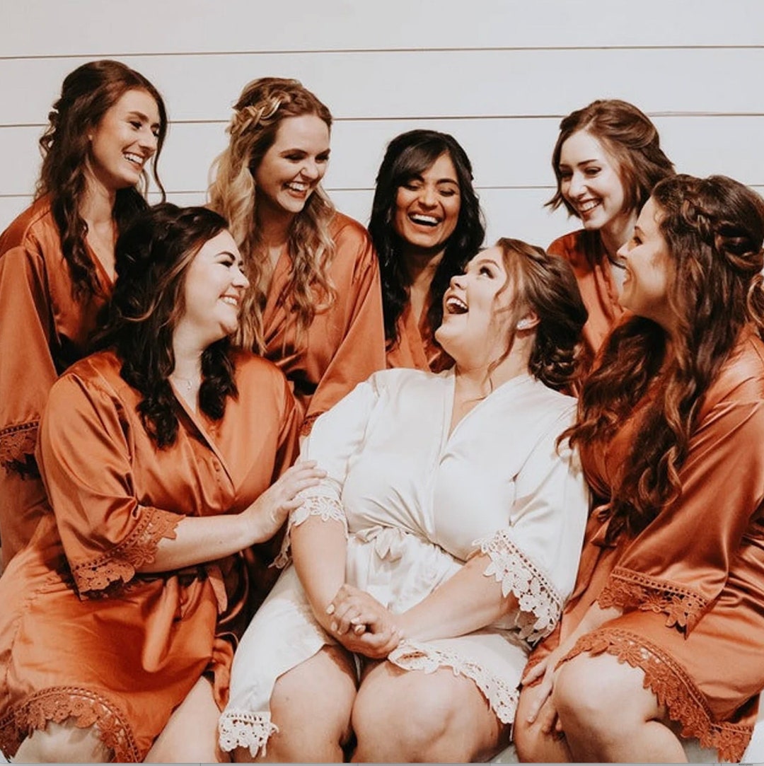 Silk Bridesmaid Robe Gifts White Lace Bridal Robe for Wedding Custom ...