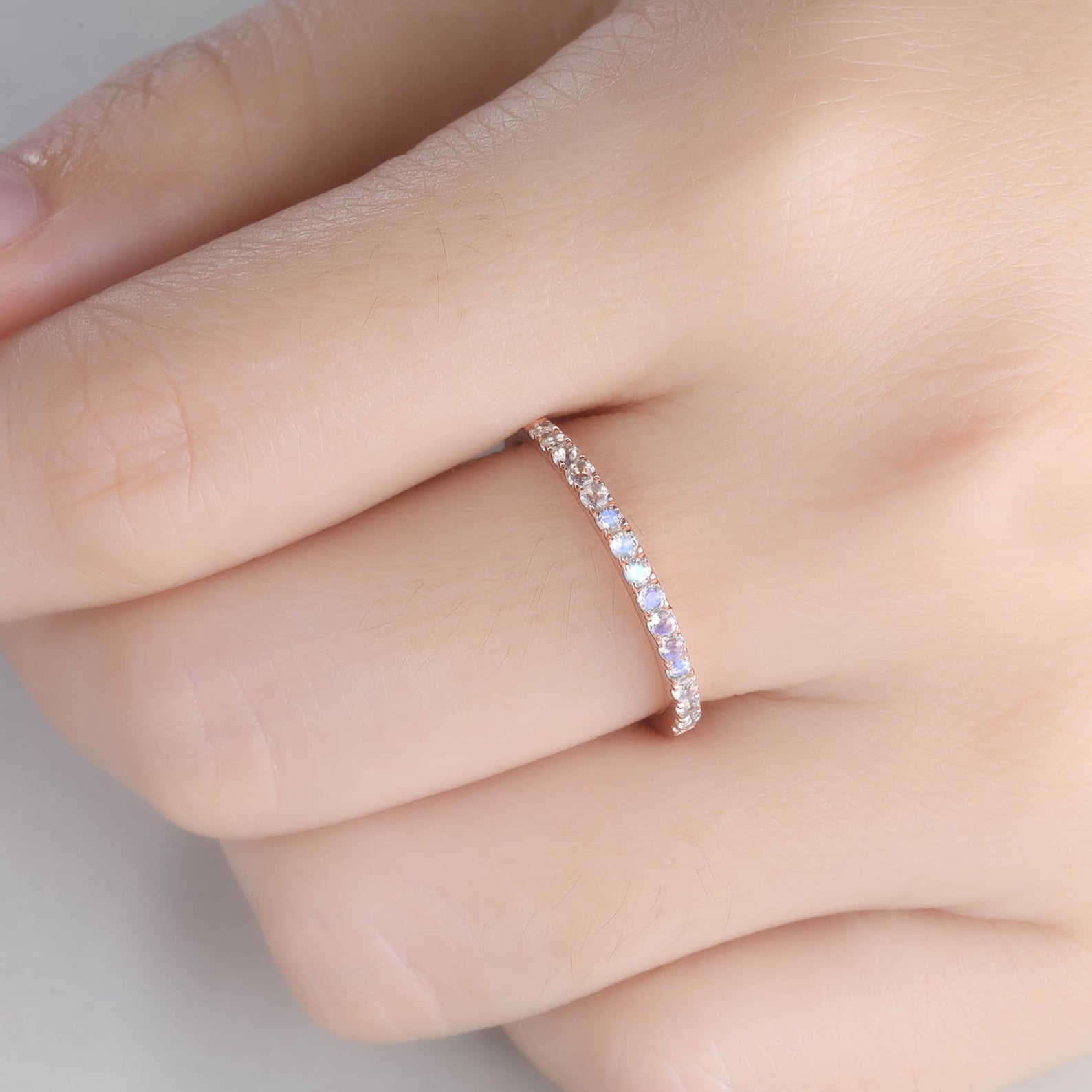 Dainty Moonstone Wedding Band Simple Moonstone Ring Rose | Etsy
