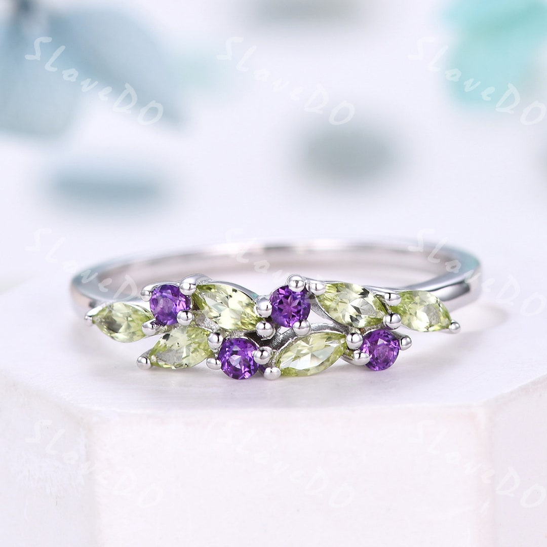 Marquise Cut Peridot Engagement Ring,delicate Peridot Amethyst Wedding ...