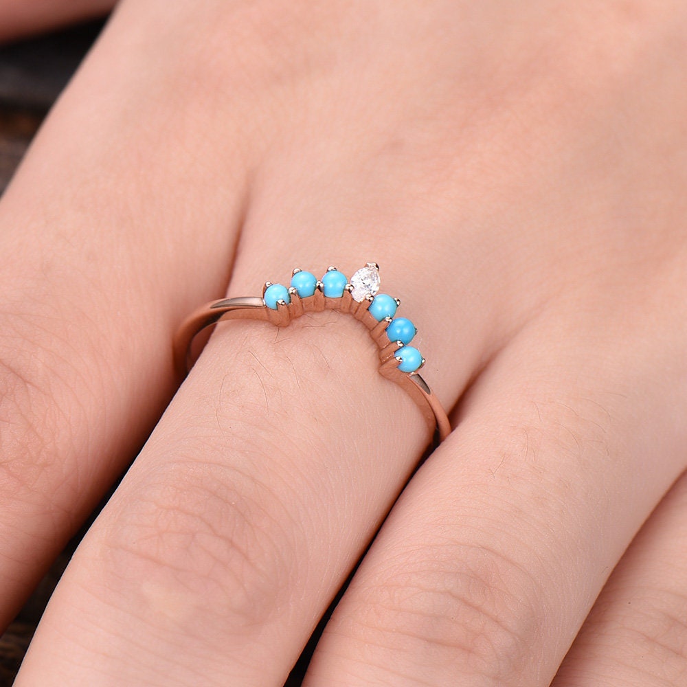 Turquoise Engagement Ring: Rose Gold Moissanite Marquise V Ring - Etsy