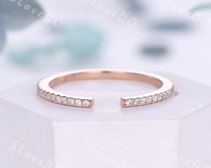 Solid 14K Rose Gold Open Gap Wedding Band,stack Gold Ring, Solid Gold ...
