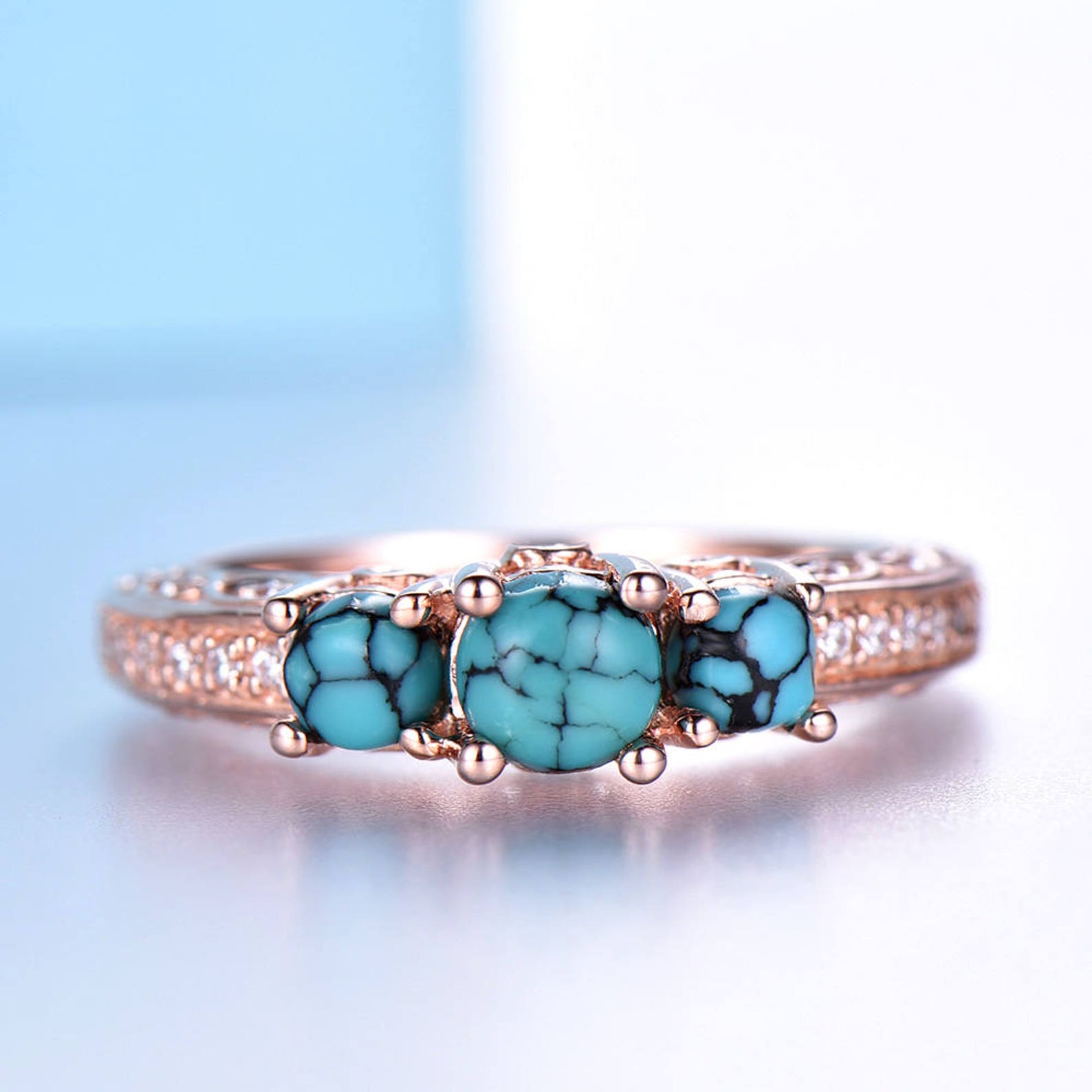 Turquoise Engagement Ring Rose Gold Solid 10K/14K/18K - Etsy