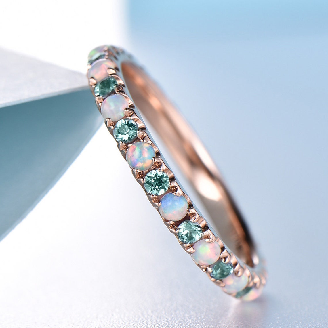 Opal and Alexandrite Wedding Band 14K Rose Gold Full Eternity | Etsy