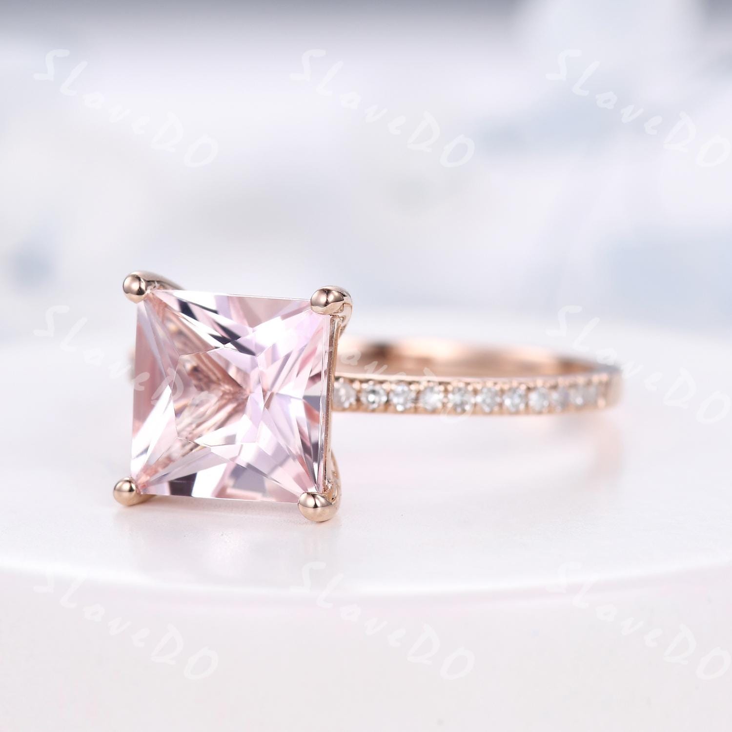 Princess Cut Morganite Ring: Rose Gold Solitaire Engagement Ring - Etsy