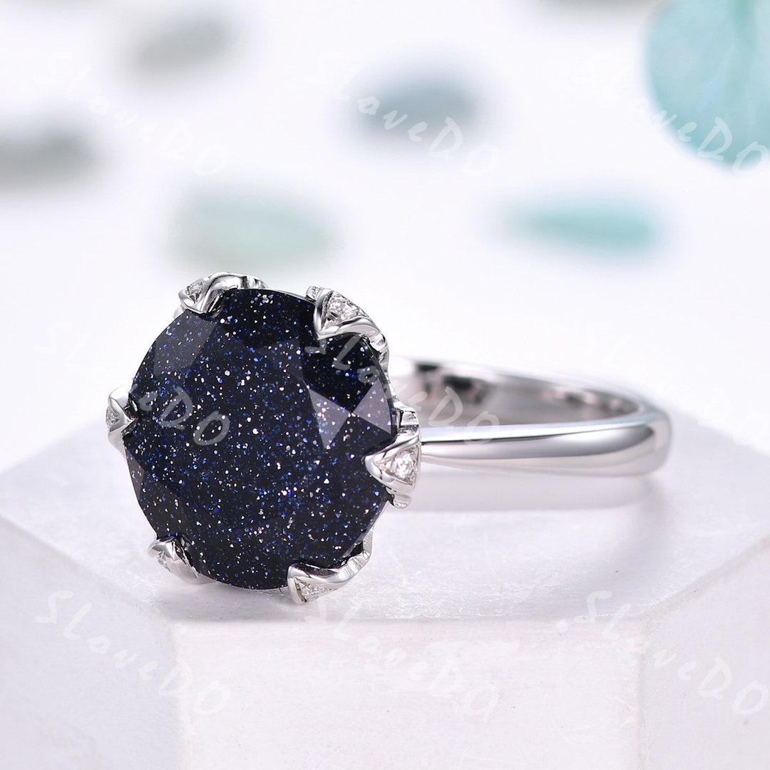 Blue Sandstone Diamond Ring: Art Deco Galaxy Engagement Ring - Etsy