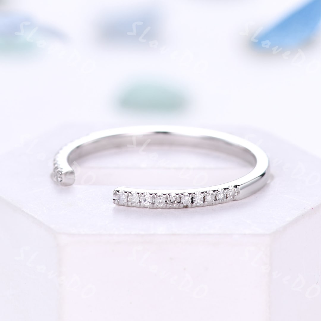 Diamond Wedding Band Open Gap Ring Half Eternity Moissanite Ring Unique Anniversary Ring ...