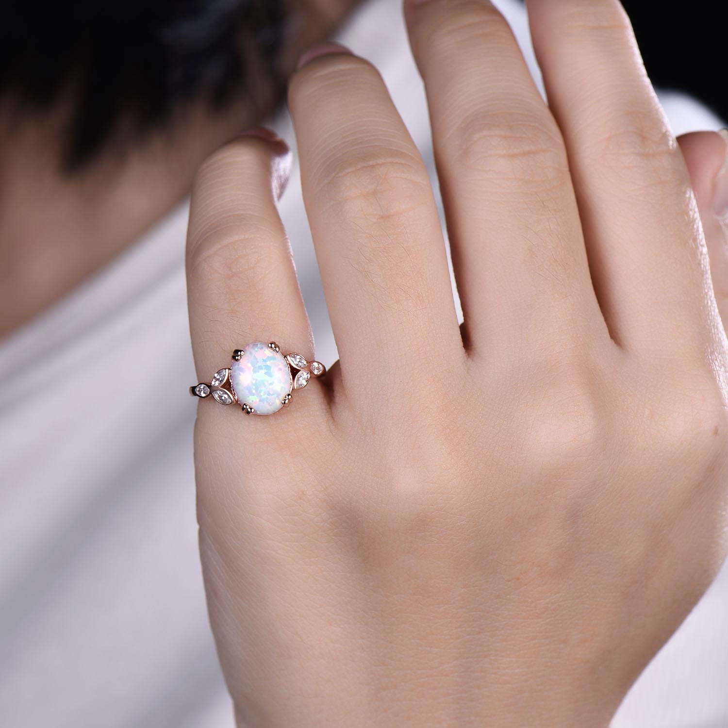White Fire Opal Engagement Ring Opal Rings for Women Rose - Etsy