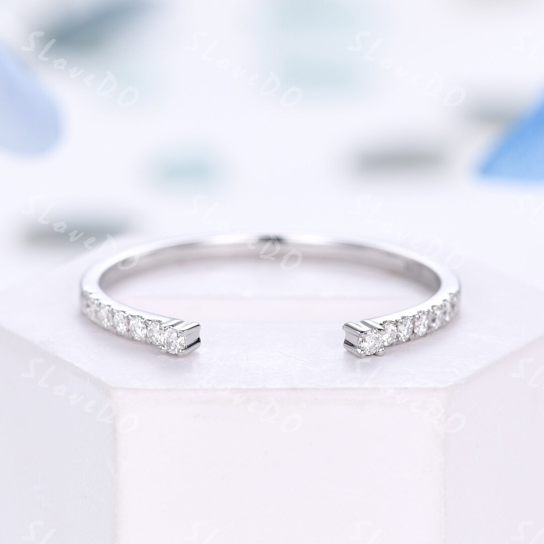 14K White Gold Diamond Open Gap Ring: Stackable Wedding Band - Etsy