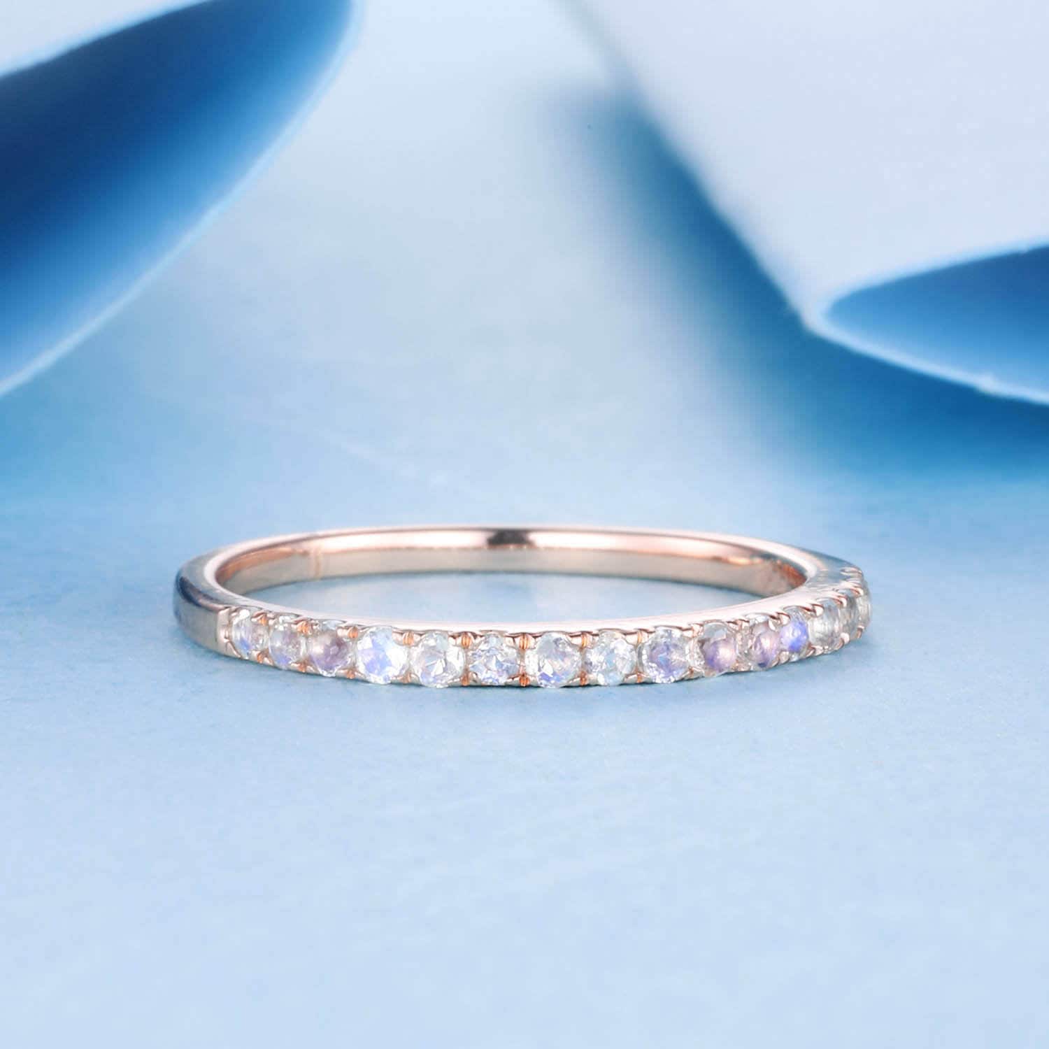 Dainty Moonstone Wedding Band Simple Moonstone Ring Rose | Etsy