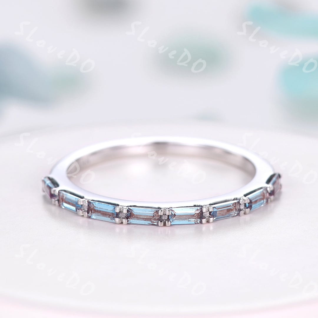 Alexandrite Eternity Band Ring,baguette Cut Alexandrite Stack Ring,june ...