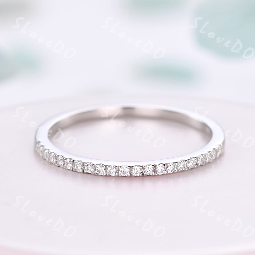 Micro Pave Eternity Diamond Wedding Ring,half Eternity Band,thin Matching Ring,dainty Stackable ...