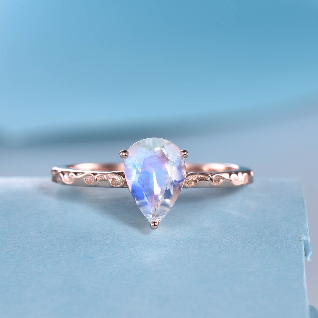 Moonstone Ring Gemstone Ring Pear Moonstone Ring Rose Gold Ring ...