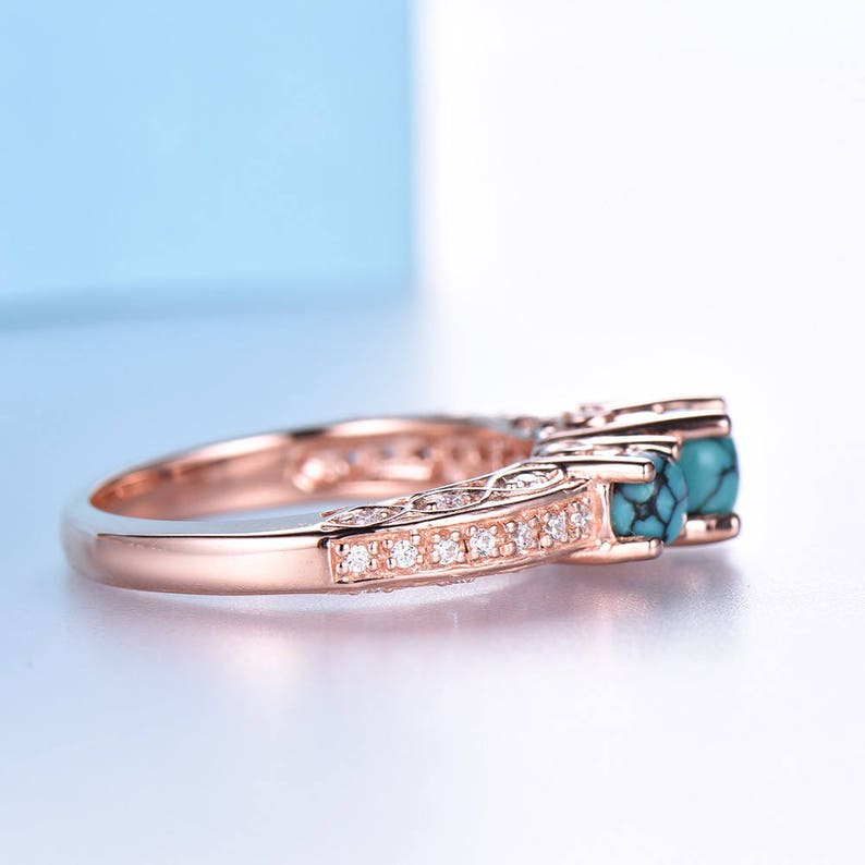 Turquoise Engagement Ring Rose Gold Solid 10K/14K/18K - Etsy