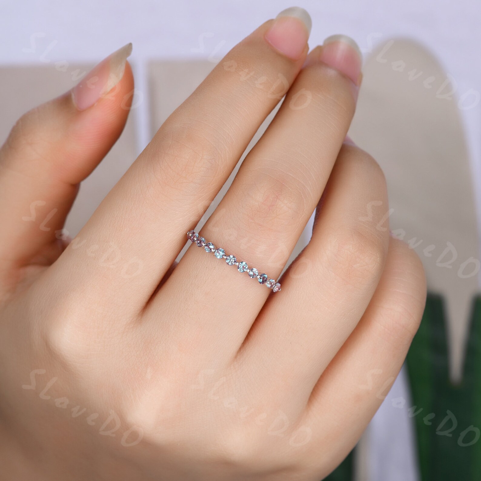 Minimalist Alexandrite Wedding Band Color Changing Half Eternity Ring ...