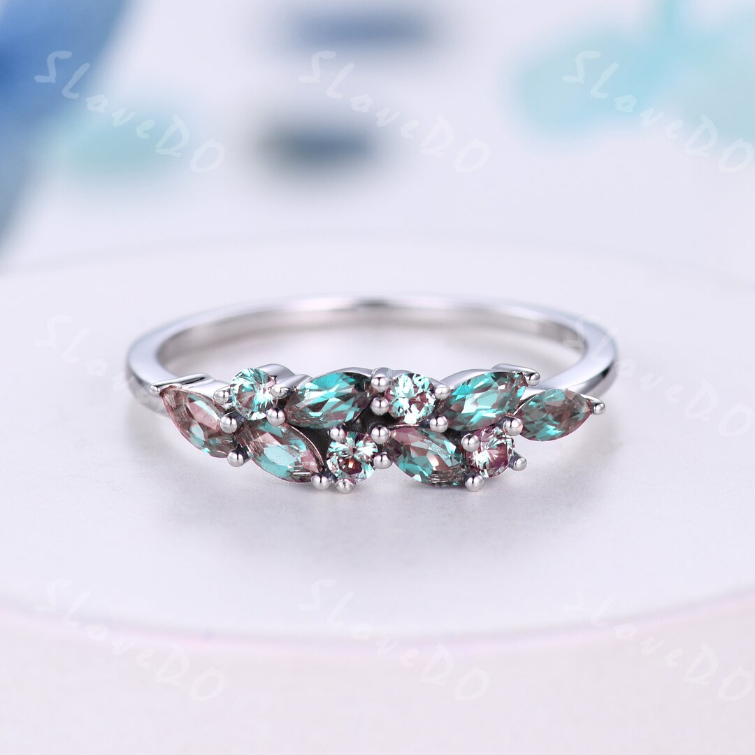 Alexandrite Wedding Band,marquise Alexandrite Cluster Ring,alexandrite ...