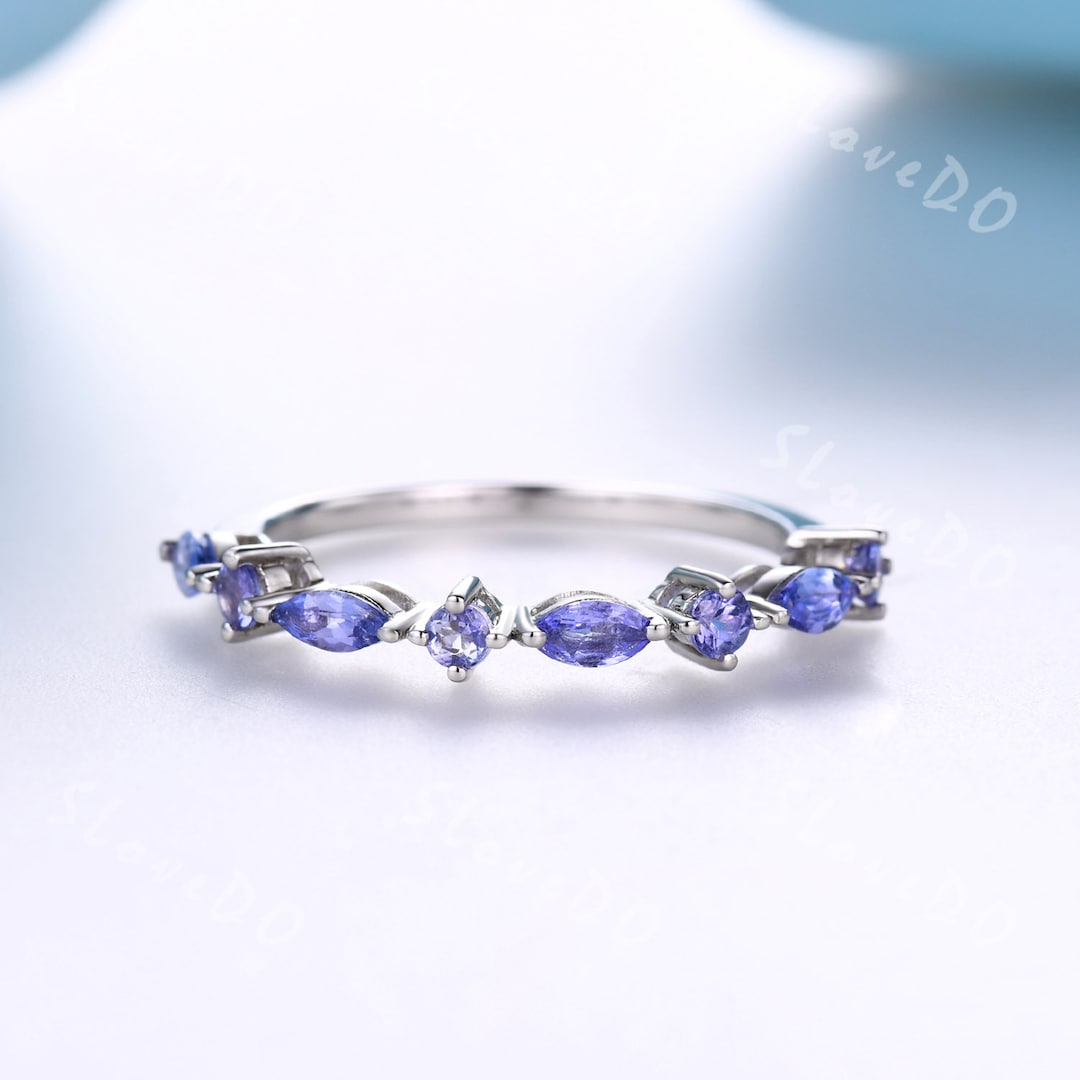 Natural Tanzanite Ring,art Deco Women Tanzanite Wedding Band,round and ...