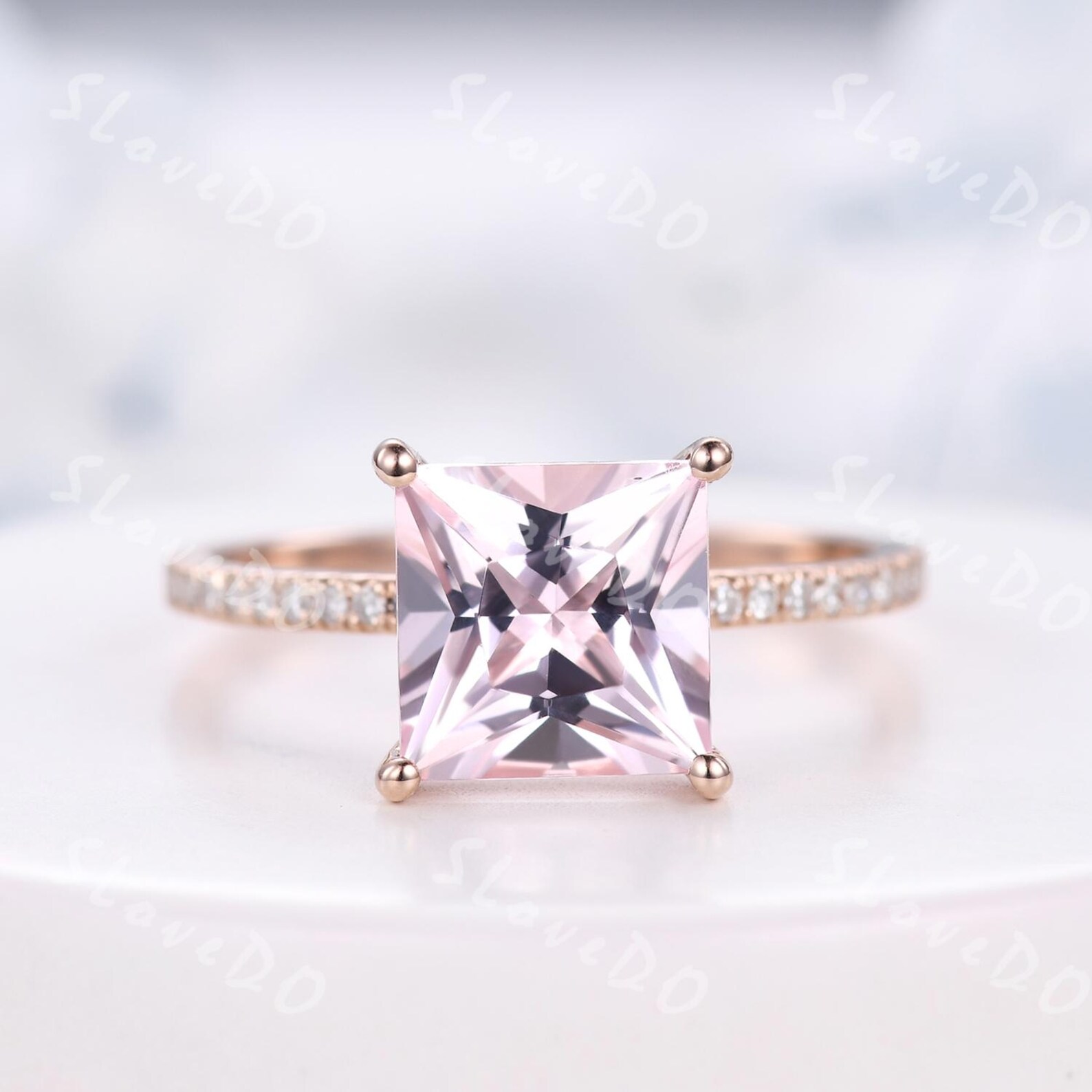 Princess Cut Morganite Ring: Rose Gold Solitaire Engagement Ring - Etsy