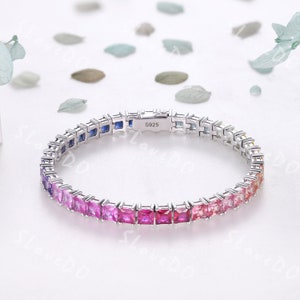 Gradient Rainbow Sapphire Bracelet Multi Color Sapphire Tennis Bracelet ...