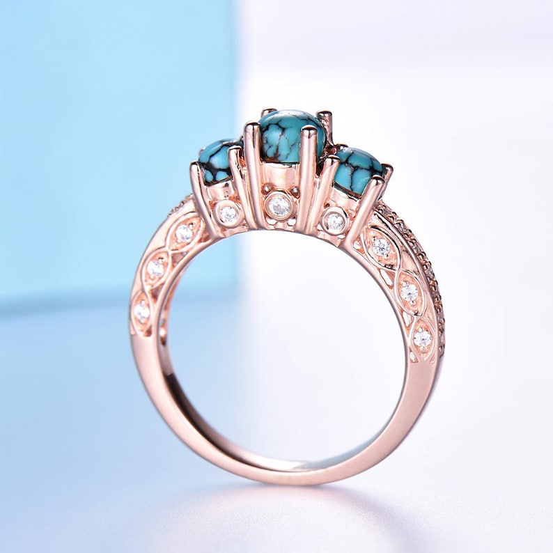 Turquoise Engagement Ring Rose Gold Solid 10K/14K/18K - Etsy
