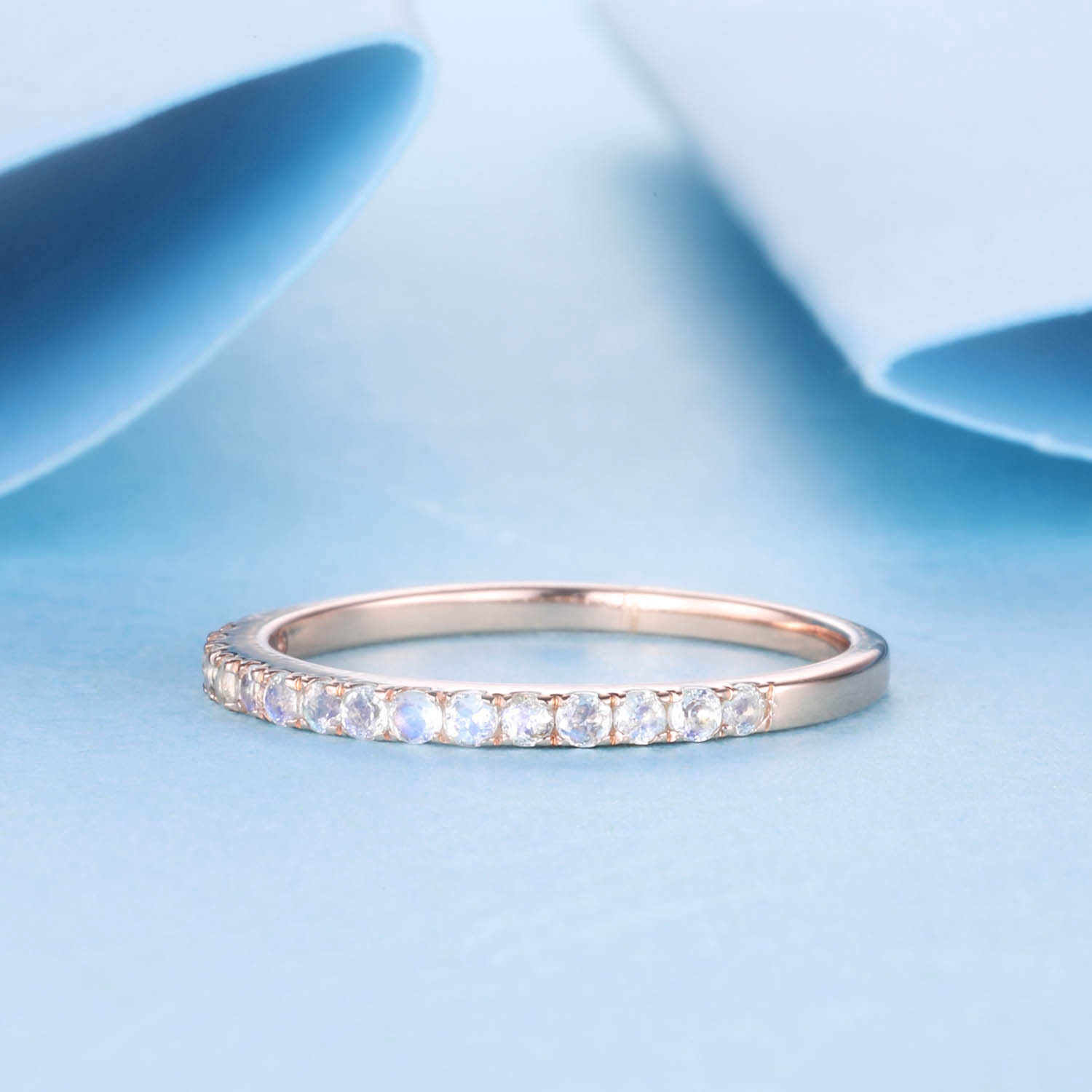 Dainty Moonstone Wedding Band Simple Moonstone Ring Rose | Etsy