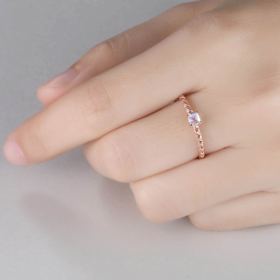 Dainty Moonstone Ring Rose Gold Rings for Women Unique Twist - Etsy