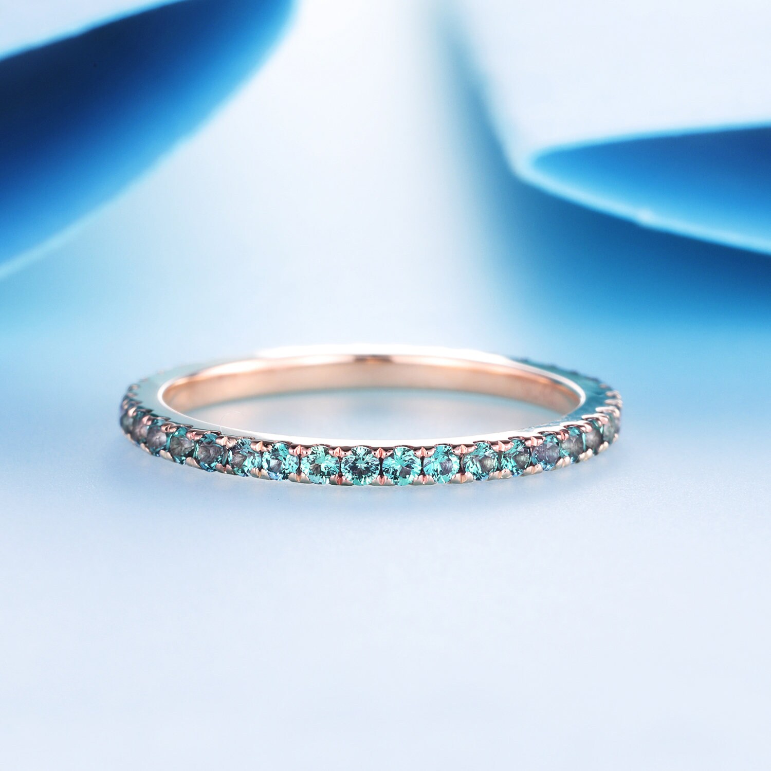 Alexandrite Wedding Ring Eternity Band Rose Gold Ring June - Etsy