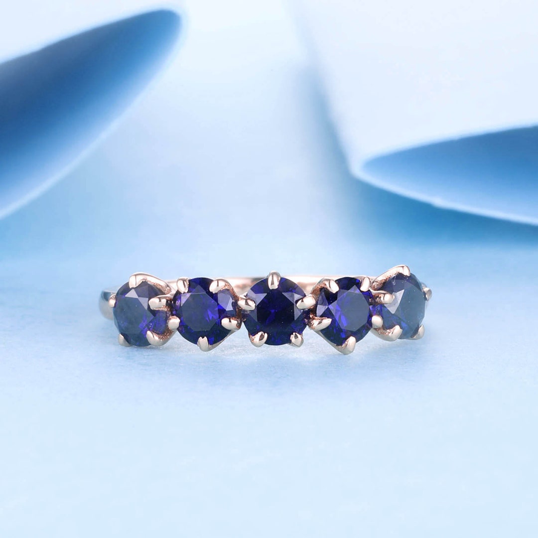 Vintage Blue Sapphire Ring, September Birthstone Ring, 14K Solid Rose ...