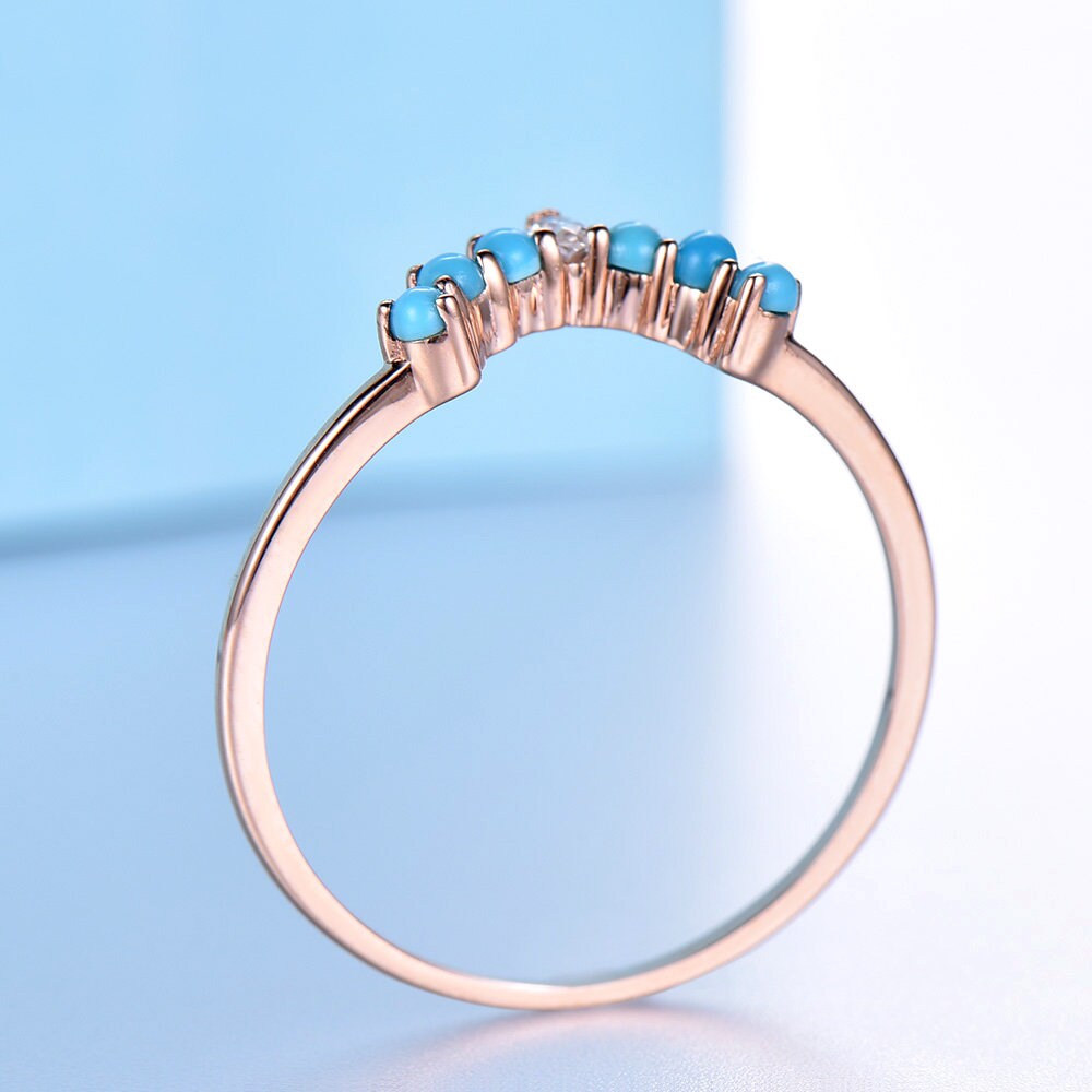 Turquoise Engagement Ring: Rose Gold Moissanite Marquise V Ring - Etsy