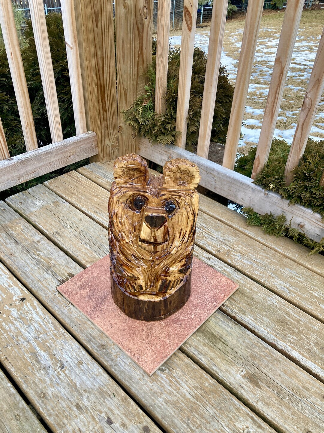 Cutie Bear in Log Chainsaw Carving / Rustic Mountain Cabin Decor / 15 ...