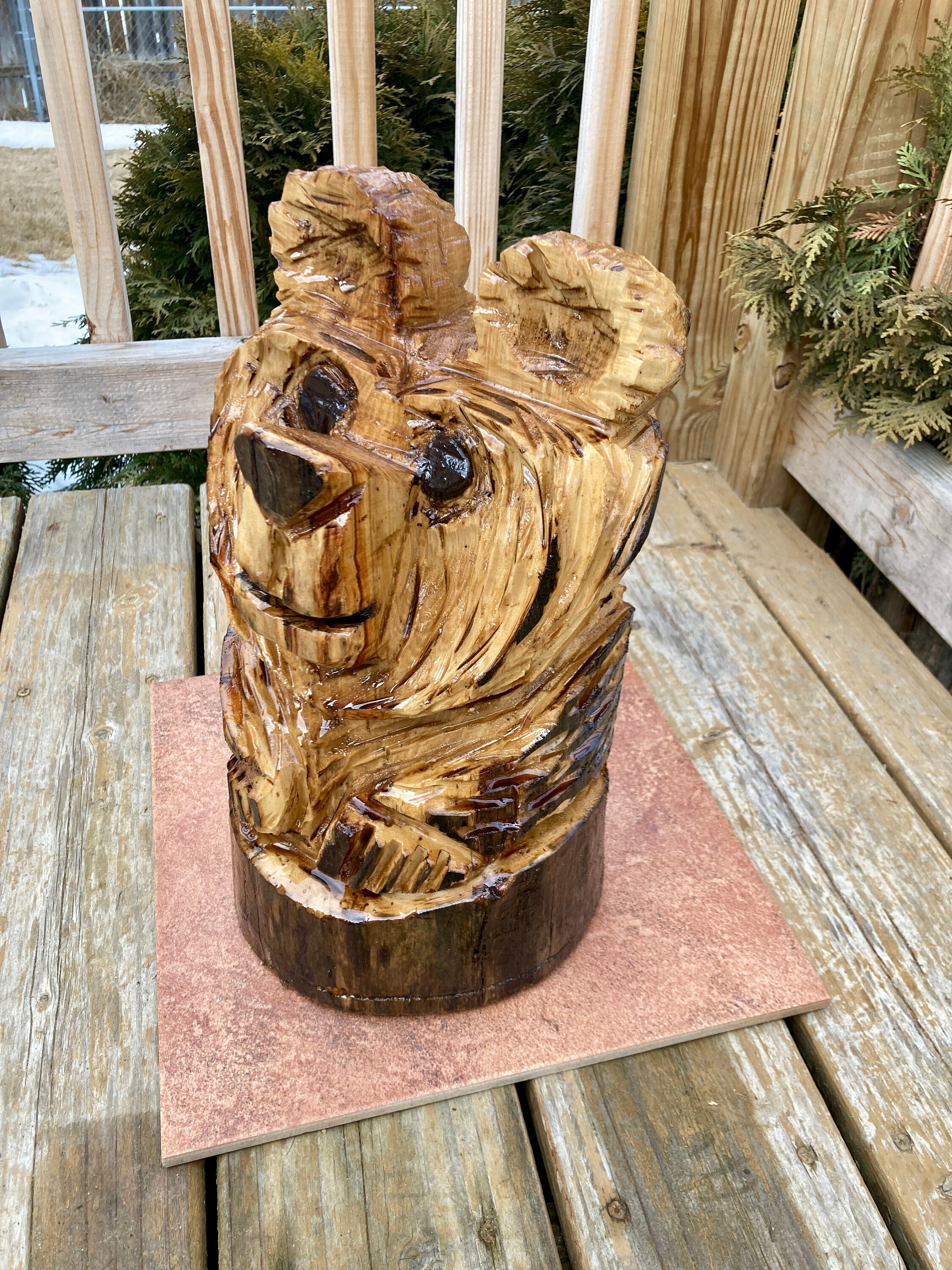 Cutie Bear in Log Chainsaw Carving Rustic Mountain Cabin Decor 15 Tall ...