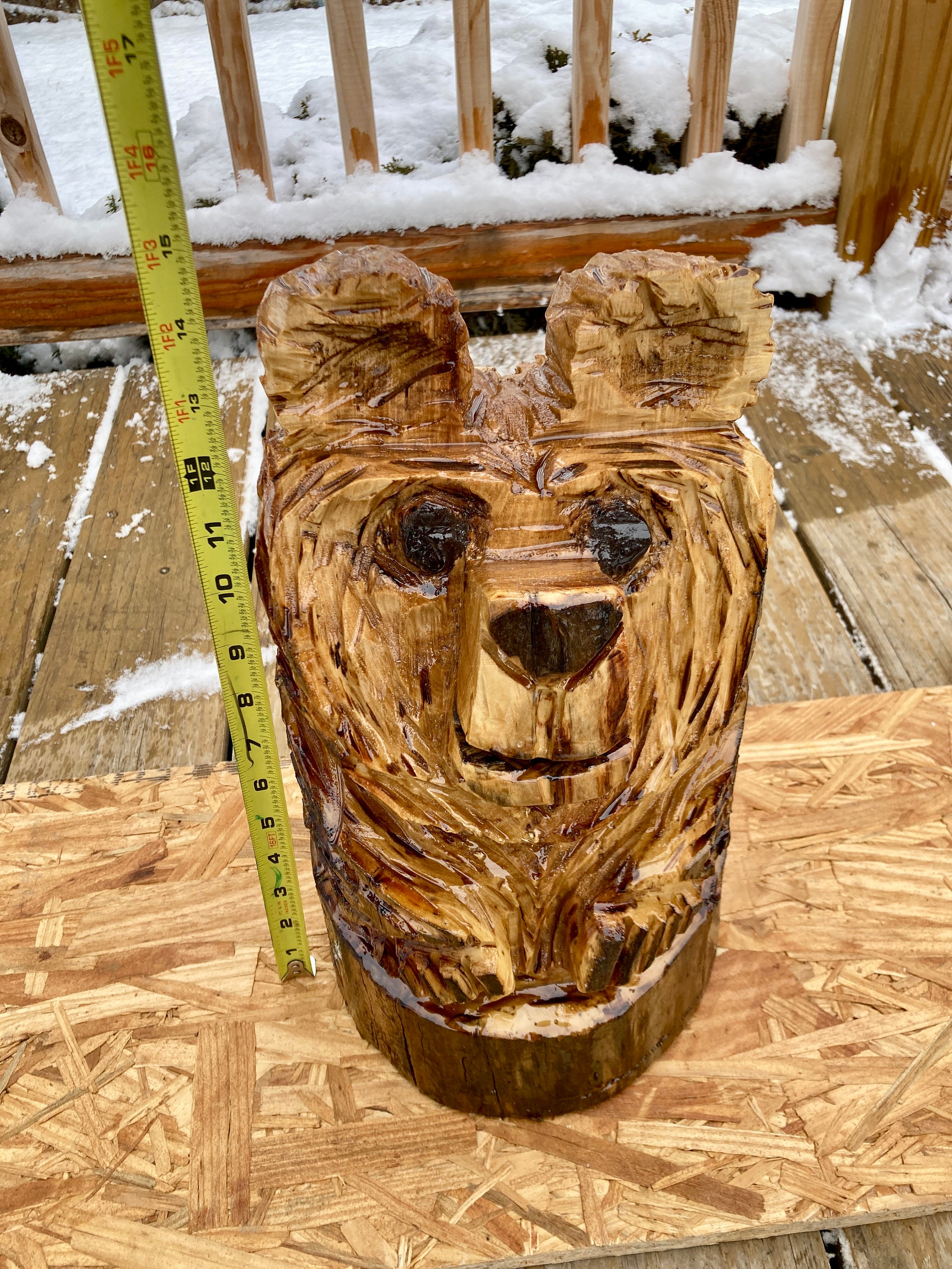 Cutie Bear in Log Chainsaw Carving Rustic Mountain Cabin Decor 15 Tall ...