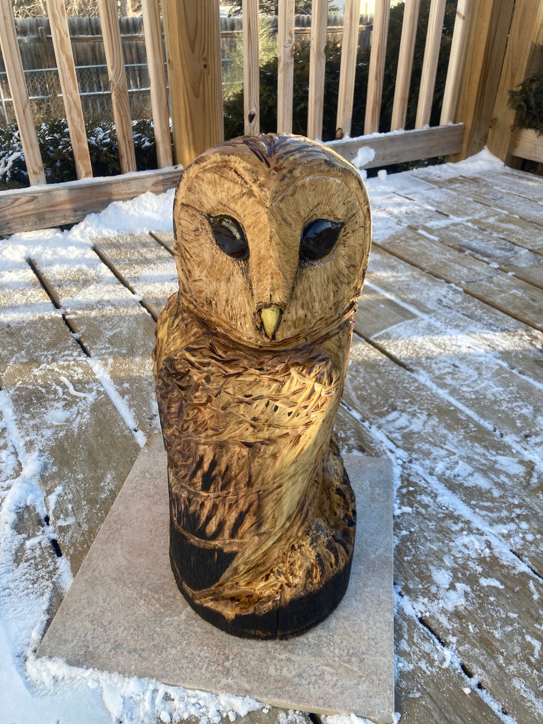 Barn Owl Chainsaw Carving / Rustic Mountain Cabin Decor / Approx 17.5 ...