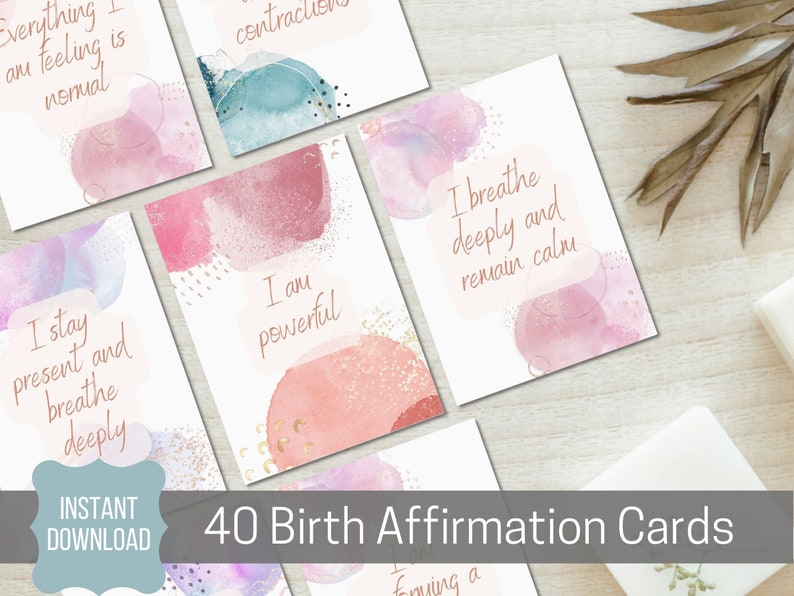 Birth Affirmation Cards, 40 Printable Birth Affirmations in 2 Sizes ...