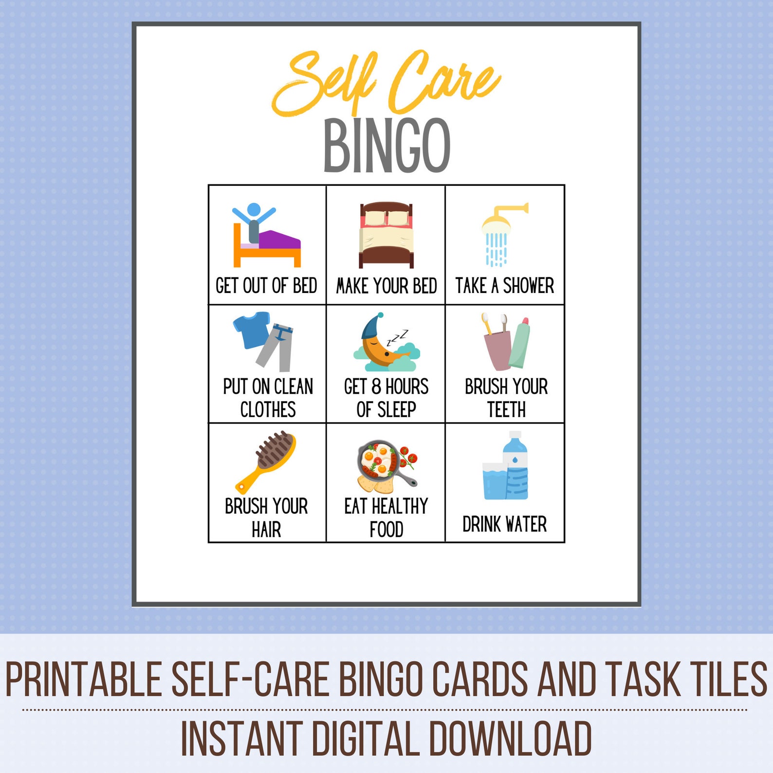 Self Care Bingo Cards and Task Tiles, Instant Digital Download - Etsy